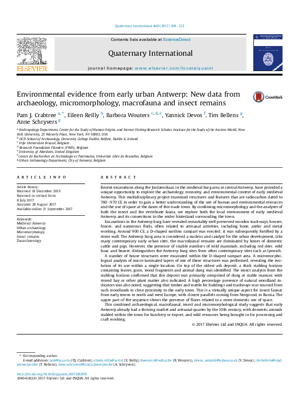 (PDF) Environmental evidence from early urban Antwerp: New data from ...