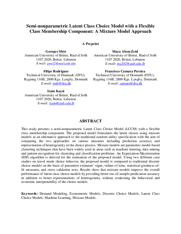 (PDF) Latent class choice model with a flexible class membership component: A mixture model approach