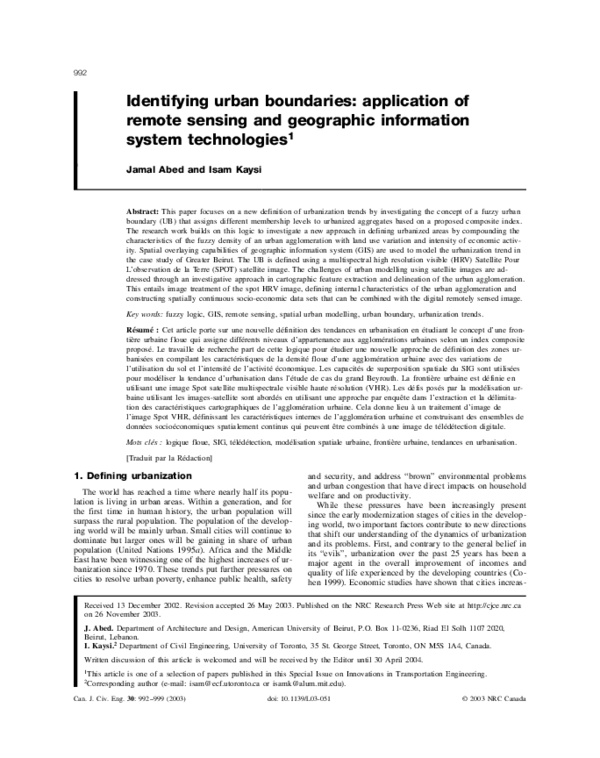 Pdf Identifying Urban Boundaries Application Of Remote Sensing And Geographic Information