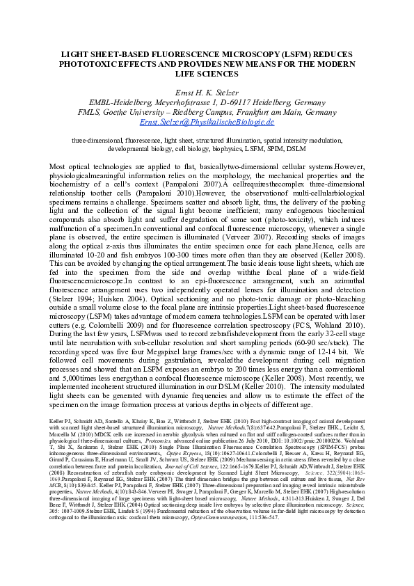 (PDF) Light sheet-based fluorescence microscopy (LSFM) reduces ...