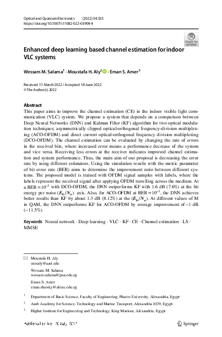(PDF) Enhanced deep learning based channel estimation for indoor VLC systems
