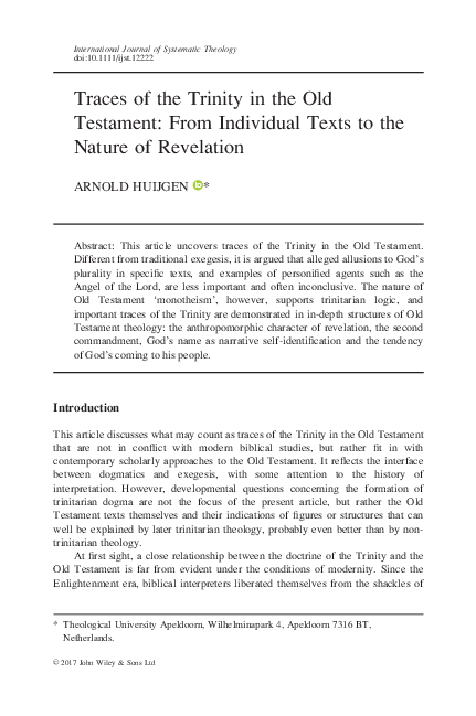 (PDF) Traces of the Trinity in the Old Testament: From Individual Texts ...