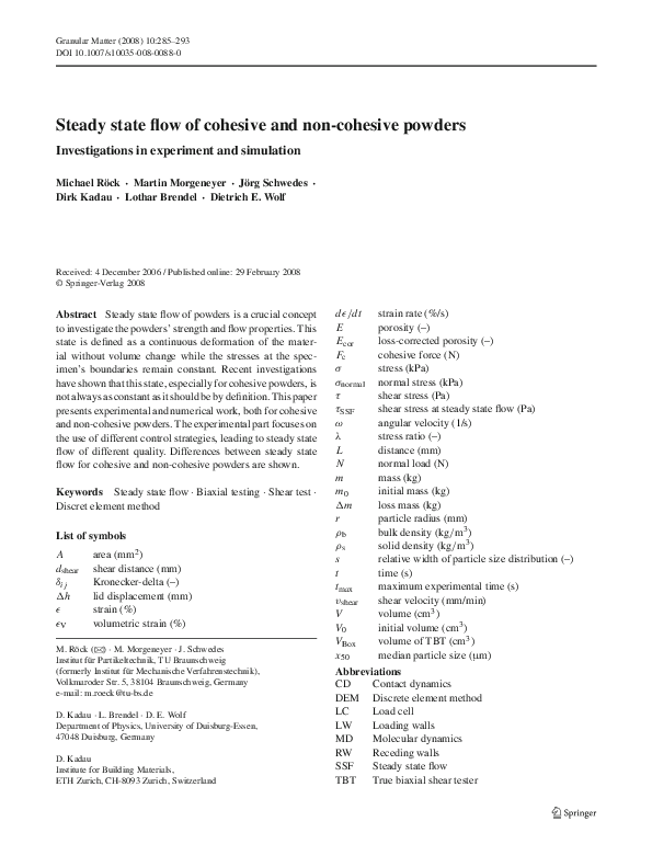 (PDF) Steady state flow of cohesive and non-cohesive powders