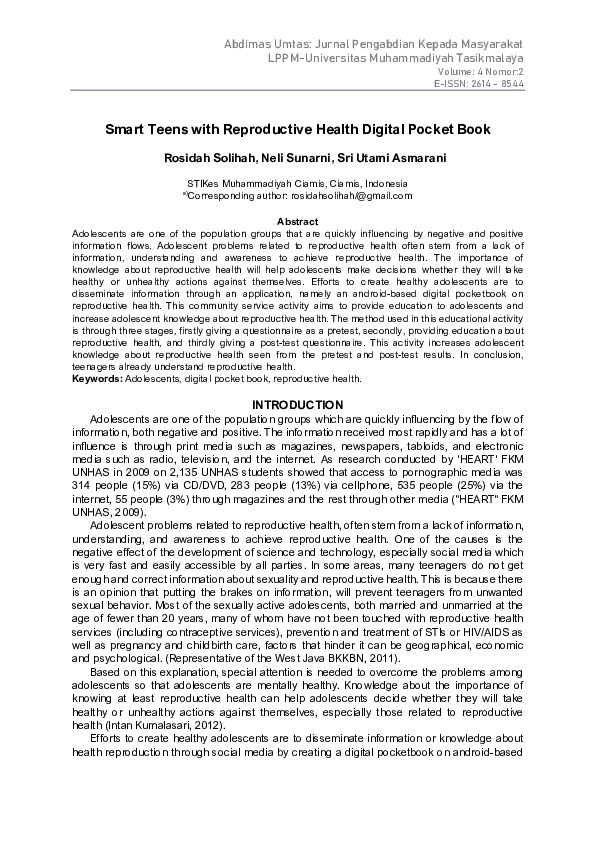 (PDF) Smart Teens with Reproductive Health Digital Pocket Book