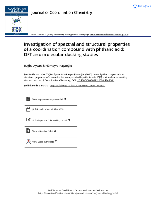 (PDF) Investigation of spectral and structural properties of a coordination compound with ...