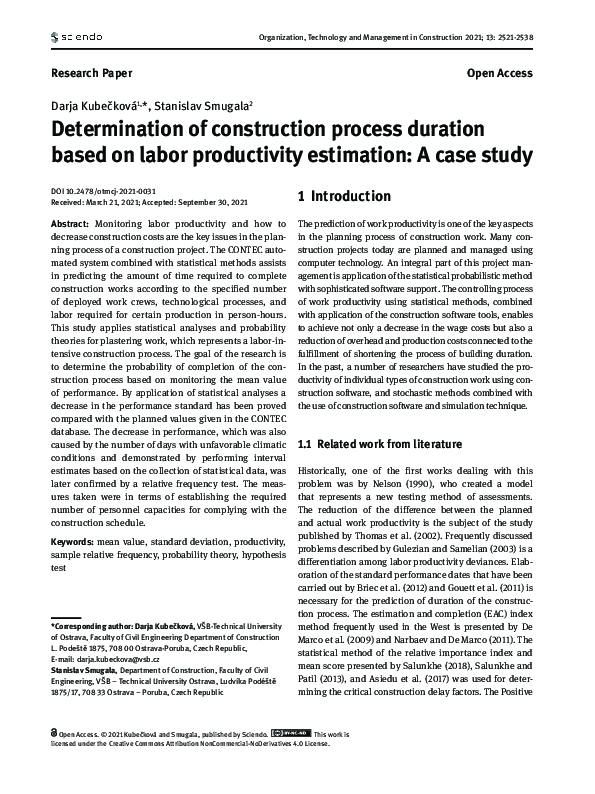 Pdf Determination Of Construction Process Duration Based On Labor Productivity Estimation A