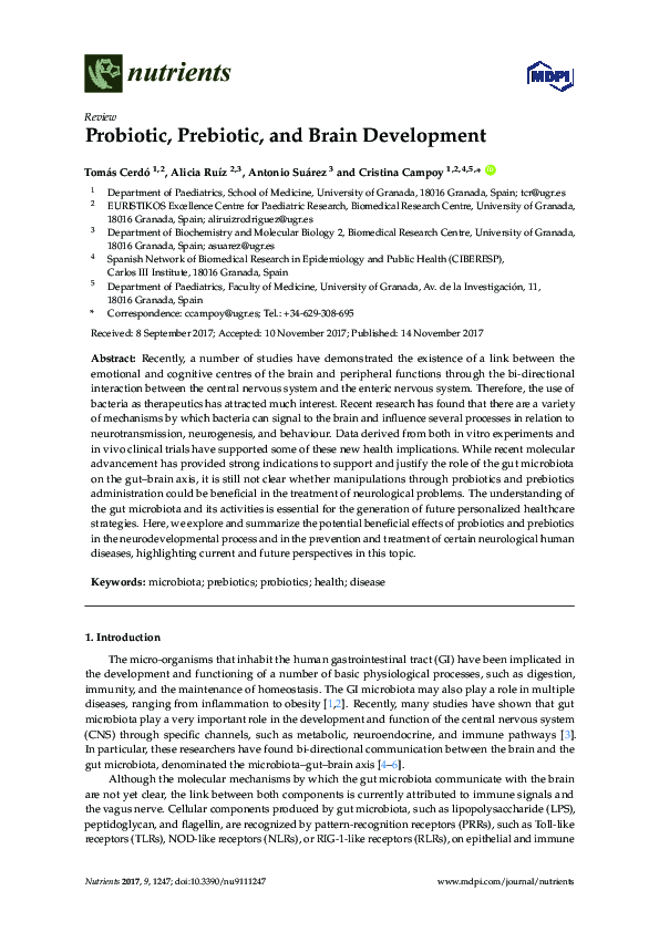 (PDF) Probiotic, Prebiotic, and Brain Development