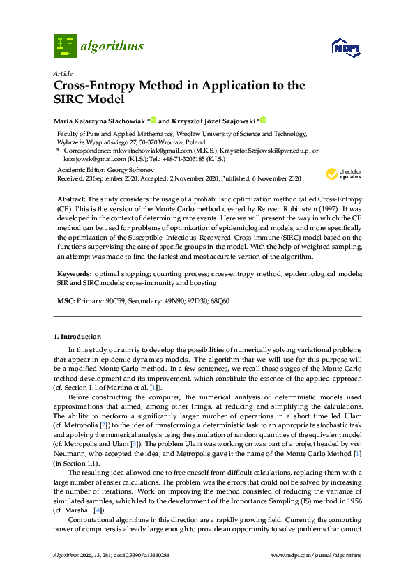 (PDF) Cross-Entropy Method in Application to the SIRC Model