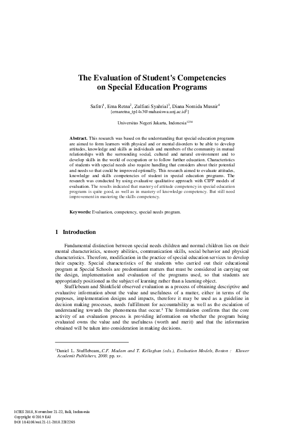 (PDF) The Evaluation Of Student's Competencies On Special Education Programs