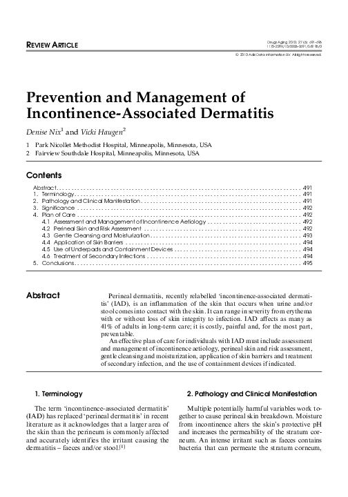 (PDF) Prevention and Management of Incontinence-Associated Dermatitis
