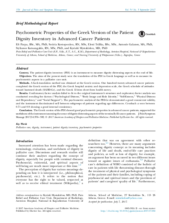 Pdf Psychometric Properties Of The Greek Version Of The Patient