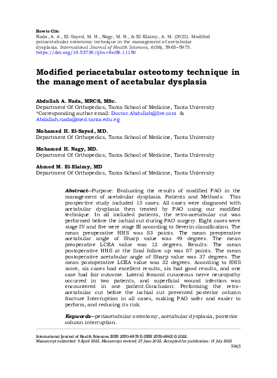 Pdf Modified Periacetabular Osteotomy Technique In The Management Of Acetabular Dysplasia