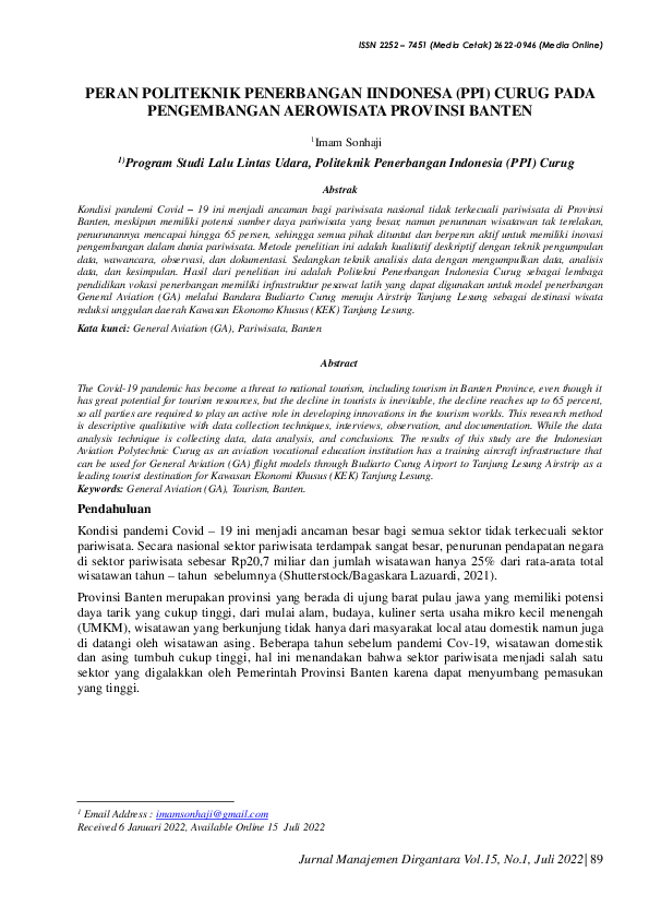 (PDF) Peran Politeknik Penerbangan Indonesia (Ppi) Curug Pada ...