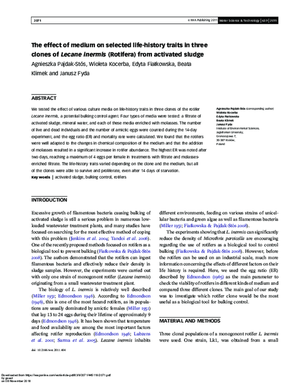 (PDF) The effect of medium on selected life-history traits in three ...