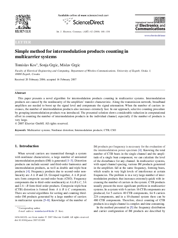(PDF) Simple method for intermodulation products counting in multicarrier systems
