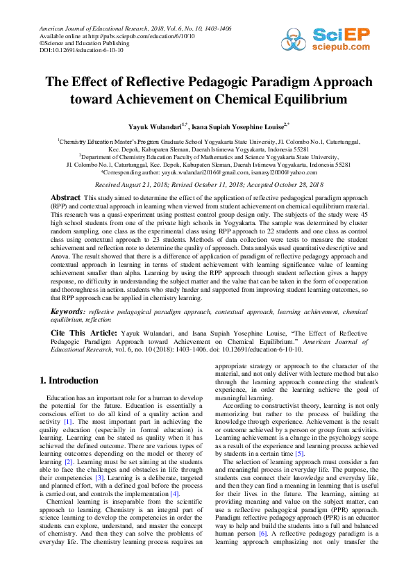 (PDF) The Effect of Reflective Pedagogic Paradigm Approach toward ...