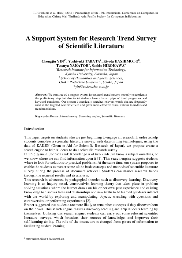 (PDF) A Support System for Research Trend Survey of Scientific Literature