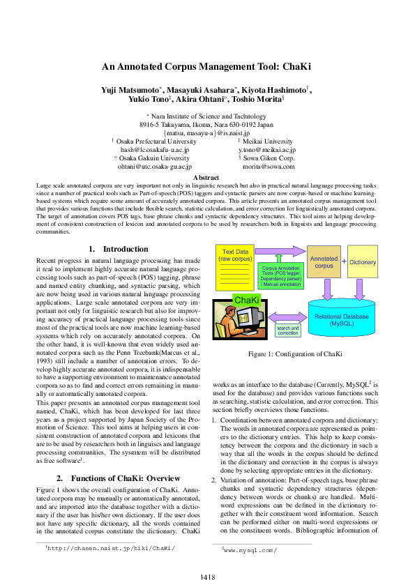 (PDF) An Annotated Corpus Management Tool: ChaKi