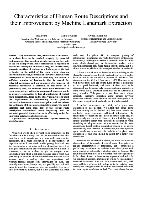 (PDF) Characteristics of human route descriptions and their improvement by machine landmark ...