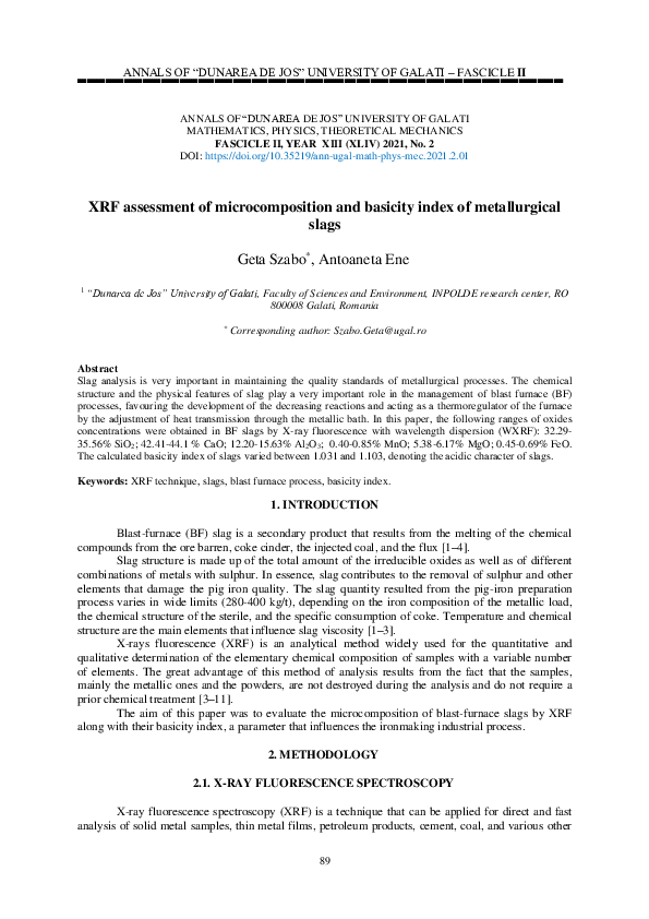 (PDF) XRF assessment of microcomposition and basicity index of ...
