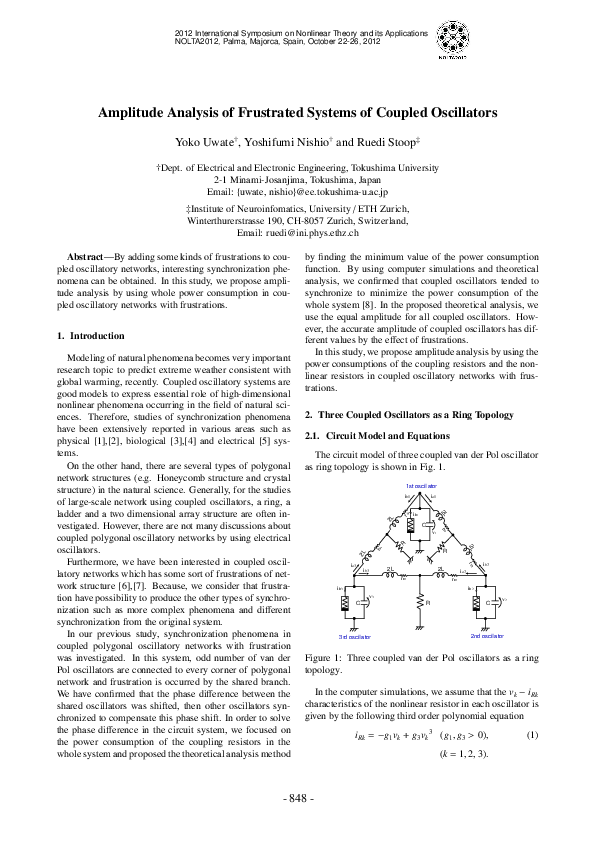 (PDF) Amplitude Analysis of Frustrated Systems of Coupled Oscillators