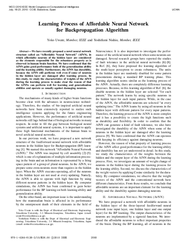 Pdf Learning Process Of Affordable Neural Network For Backpropagation Algorithm