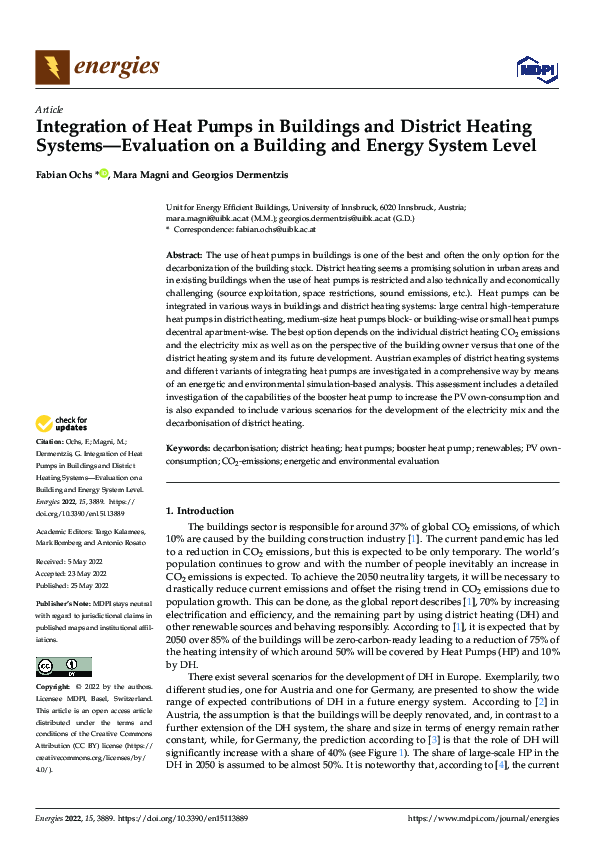 (PDF) Integration of Heat Pumps in Buildings and District Heating ...