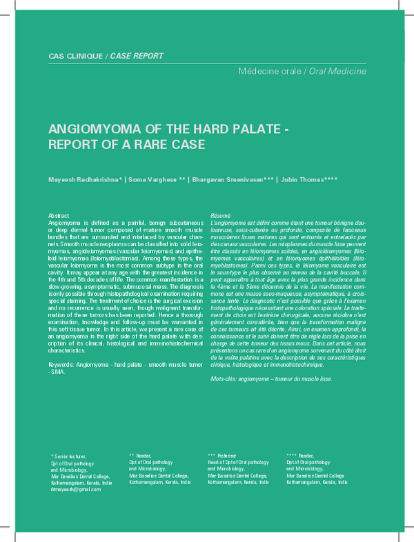 (PDF) Angiomyoma of the Hard Palate : Report of a Rare Case