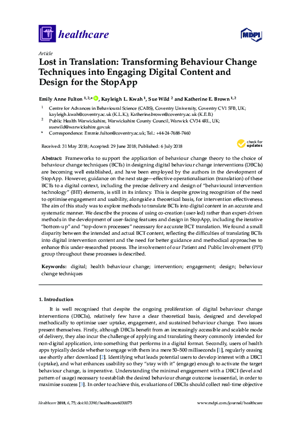 (PDF) Lost in Translation: Transforming Behaviour Change Techniques ...