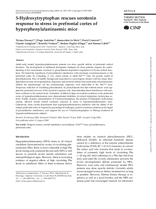 (PDF) 5-Hydroxytryptophan rescues serotonin response to stress in ...