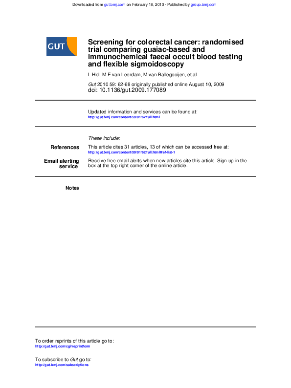 (PDF) Screening for colorectal cancer: randomised trial comparing ...