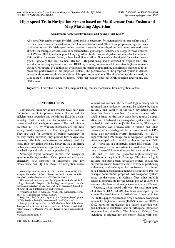 (PDF) High-speed train navigation system based on multi-sensor data fusion and map matching ...