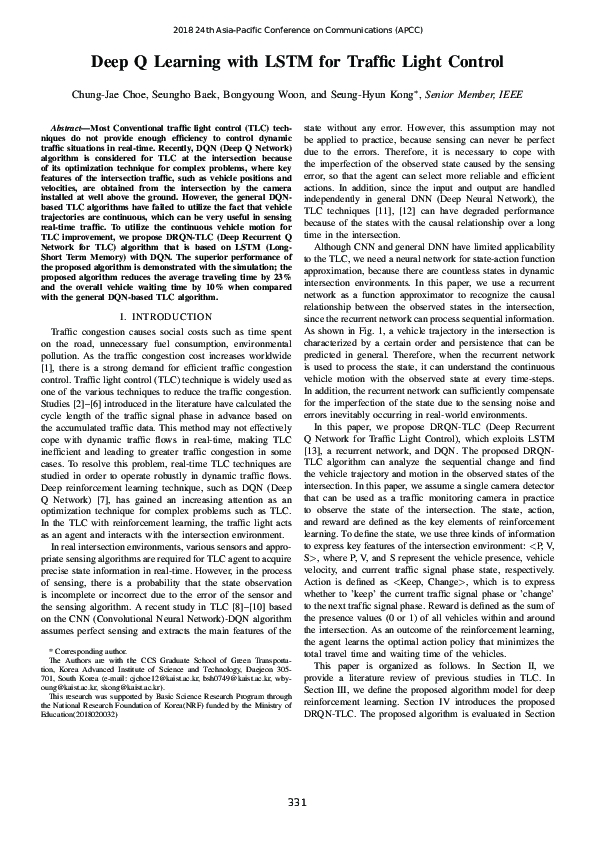 (PDF) Deep Q Learning with LSTM for Traffic Light Control