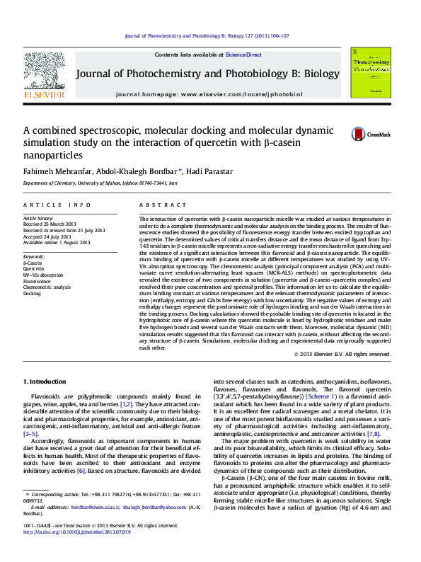 Pdf A Combined Spectroscopic Molecular Docking And Molecular Dynamic