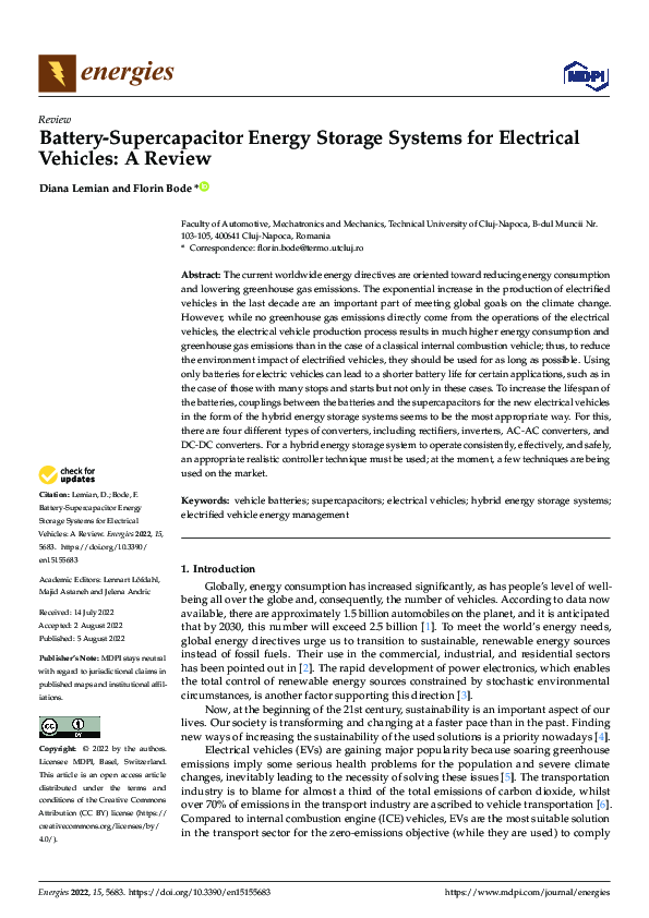 Pdf Battery Supercapacitor Energy Storage Systems For Electrical Vehicles A Review