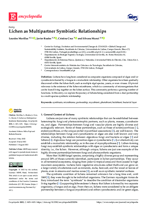 (PDF) Lichen as Multipartner Symbiotic Relationships