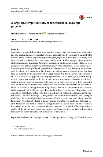 (PDF) A large-scale empirical study of code smells in JavaScript projects