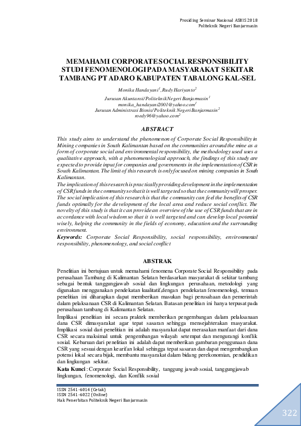 (PDF) Memahami Corporate Social Responsibility Studi Fenomenologi Pada ...