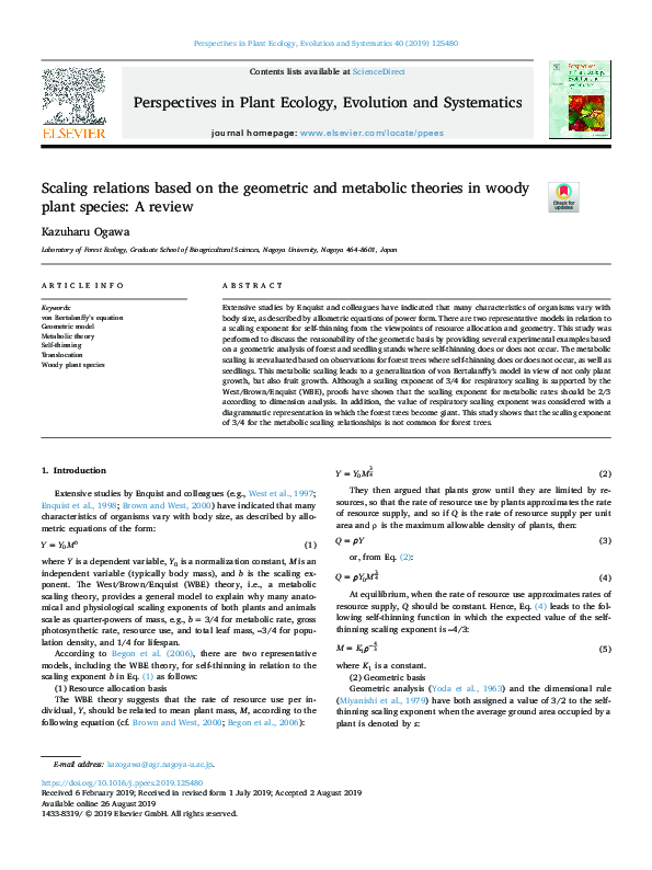 (PDF) Scaling relations based on the geometric and metabolic theories in woody plant species: A ...