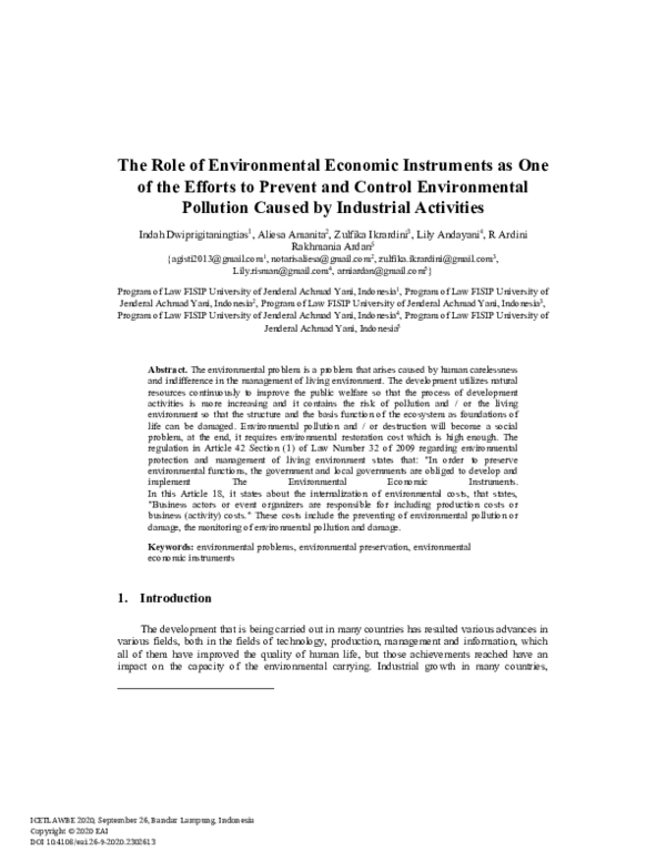 (PDF) The Role of Environmental Economic Instruments As One of The ...