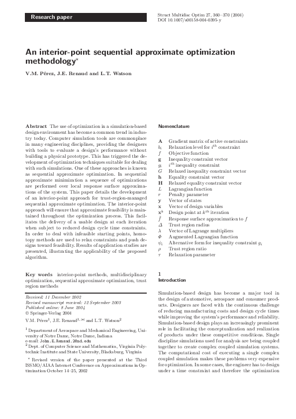 Pdf An Interior Point Sequential Approximate Optimization Methodology Victor Manuel Melo 