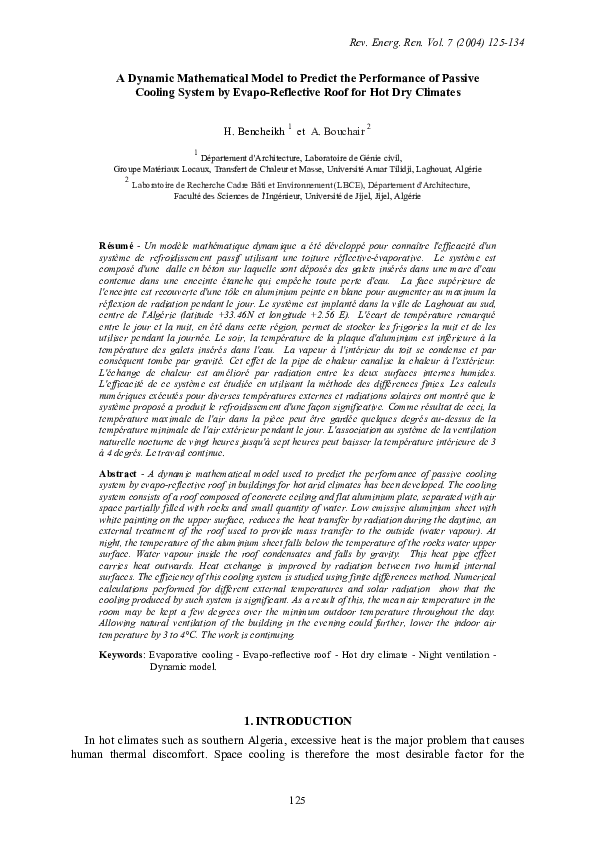(PDF) A Dynamic Mathematical Model to Predict the Performance of Passive Cooling System by Evapo ...