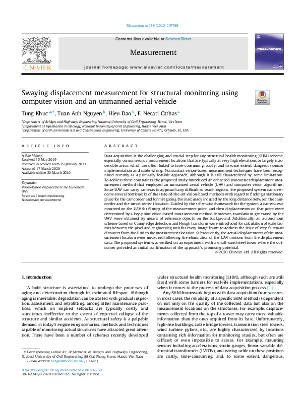 (PDF) Swaying displacement measurement for structural monitoring using computer vision and an ...