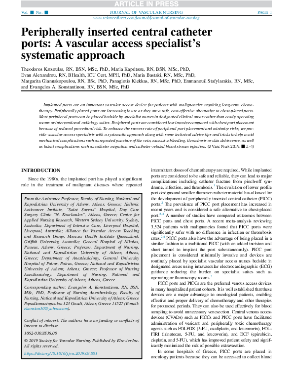 (PDF) Peripherally inserted central catheter ports: A vascular access ...