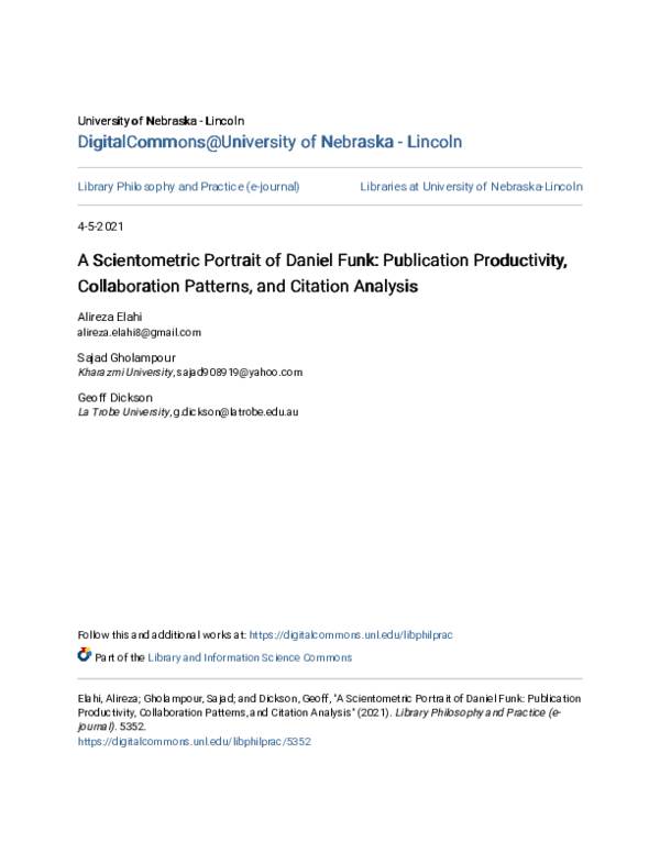 (PDF) A Scientometric Portrait of Daniel Funk: Publication Productivity ...