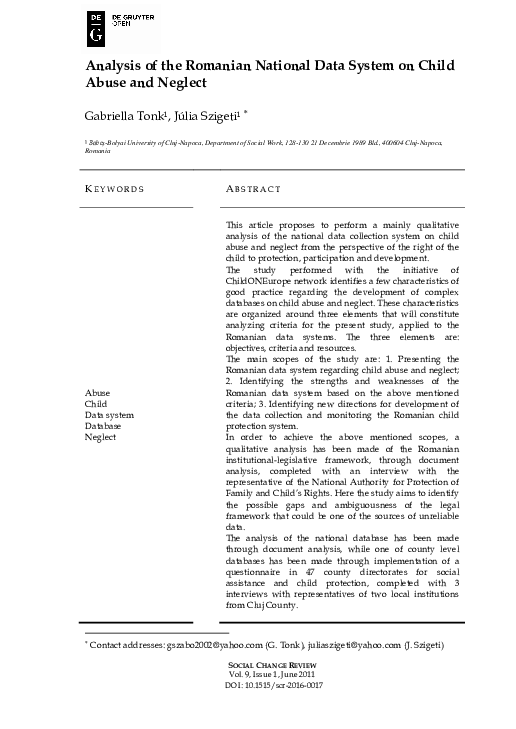 (PDF) Analysis of the Romanian National Data System on Child Abuse and ...