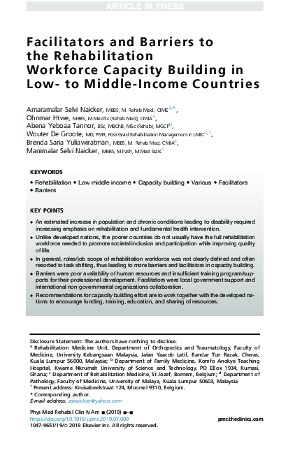(PDF) Facilitators and Barriers to the Rehabilitation Workforce Capacity Building in Low- to ...