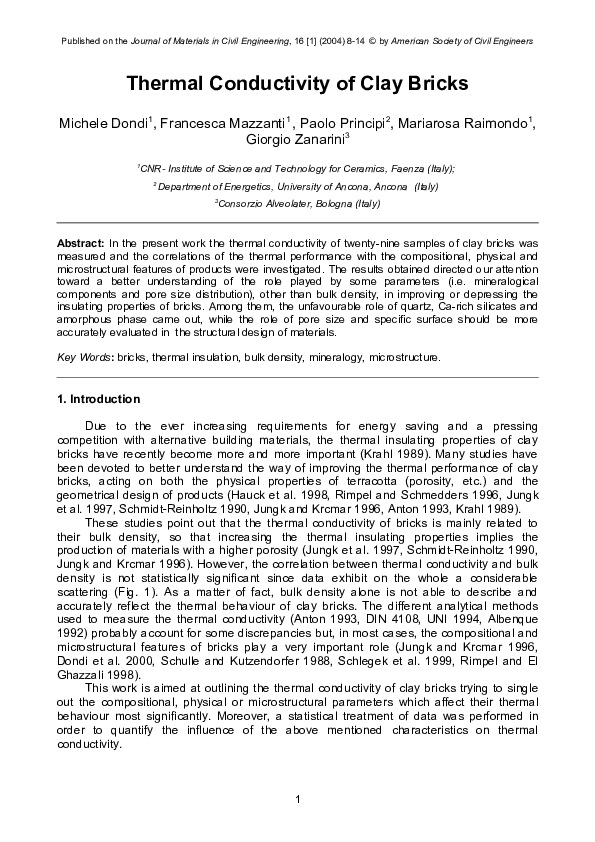 (PDF) Thermal Conductivity of Clay Bricks | Paolo Principi - Academia.edu