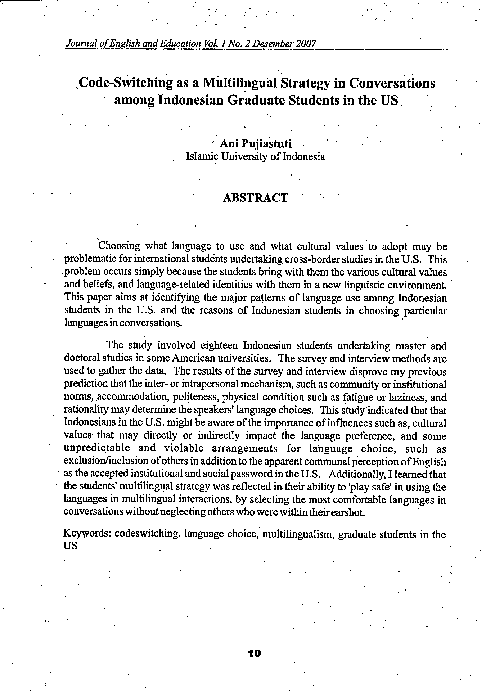 (PDF) Code-Switching as a Multilingual Strategy in Conversations among Indonesian Graduate ...