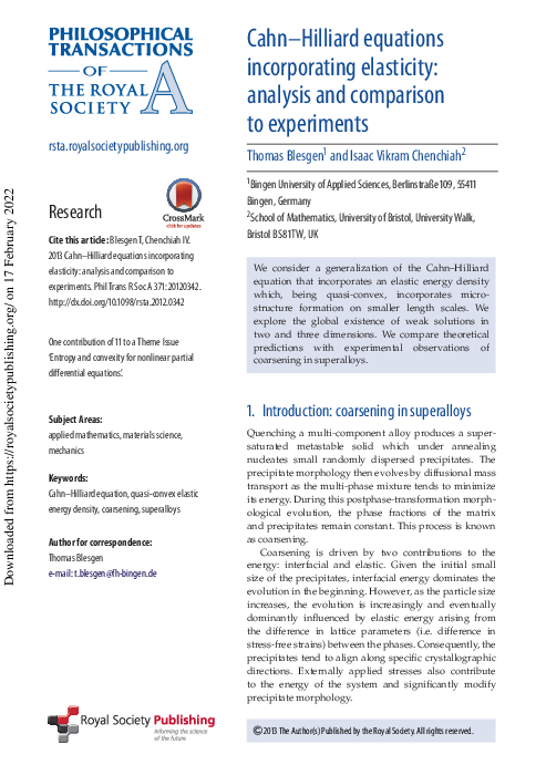 Pdf Cahn Hilliard Equations Incorporating Elasticity Analysis And Comparison To Experiments